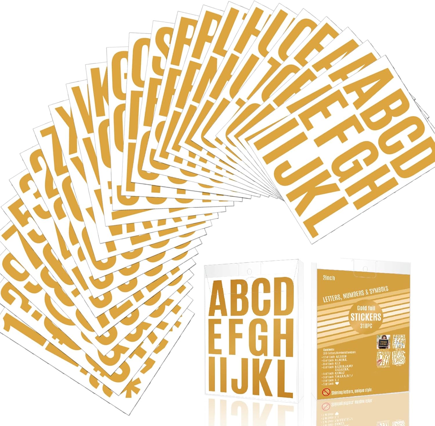 Amazon.com: 318 Pieces Gold Letter Stickers 24 Sheets Large Letter ...