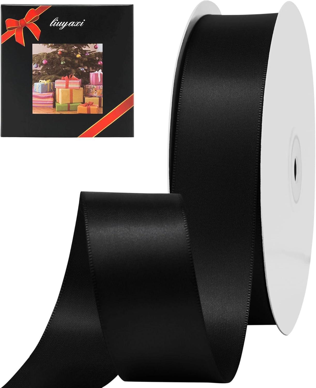 Amazon.com: LIUYAXI Black Double Faced Satin Ribbon, 1-1/2" X ...