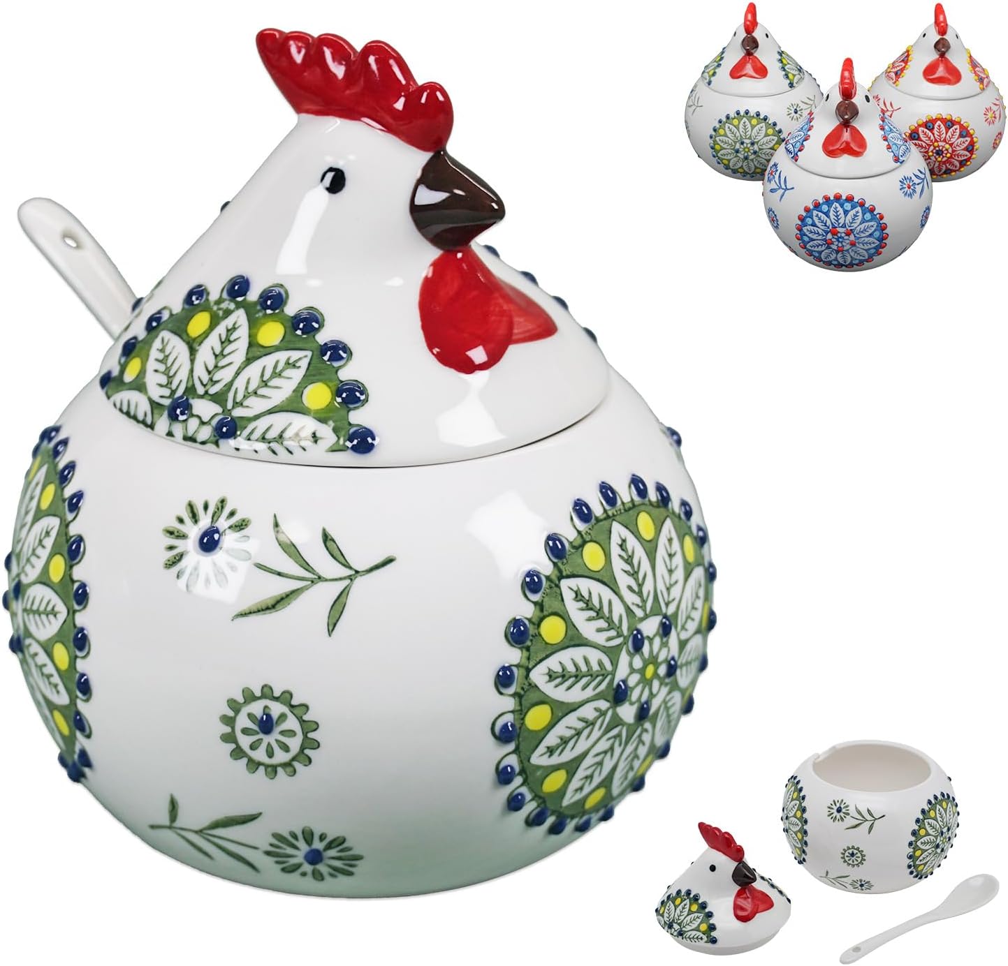 Amazon.com: Ceramic Salt Cellar with Lid and Spoon - 13.5oz Chicken ...