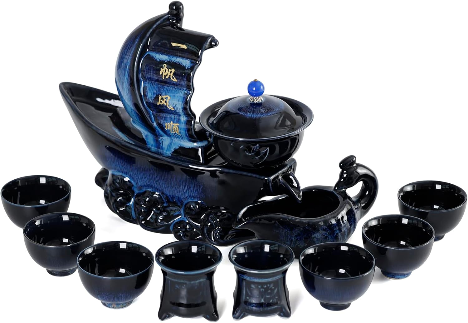 Amazon.com | fanquare Porcelain Gongfu Tea Set, Safe Rotating Tea Cup ...