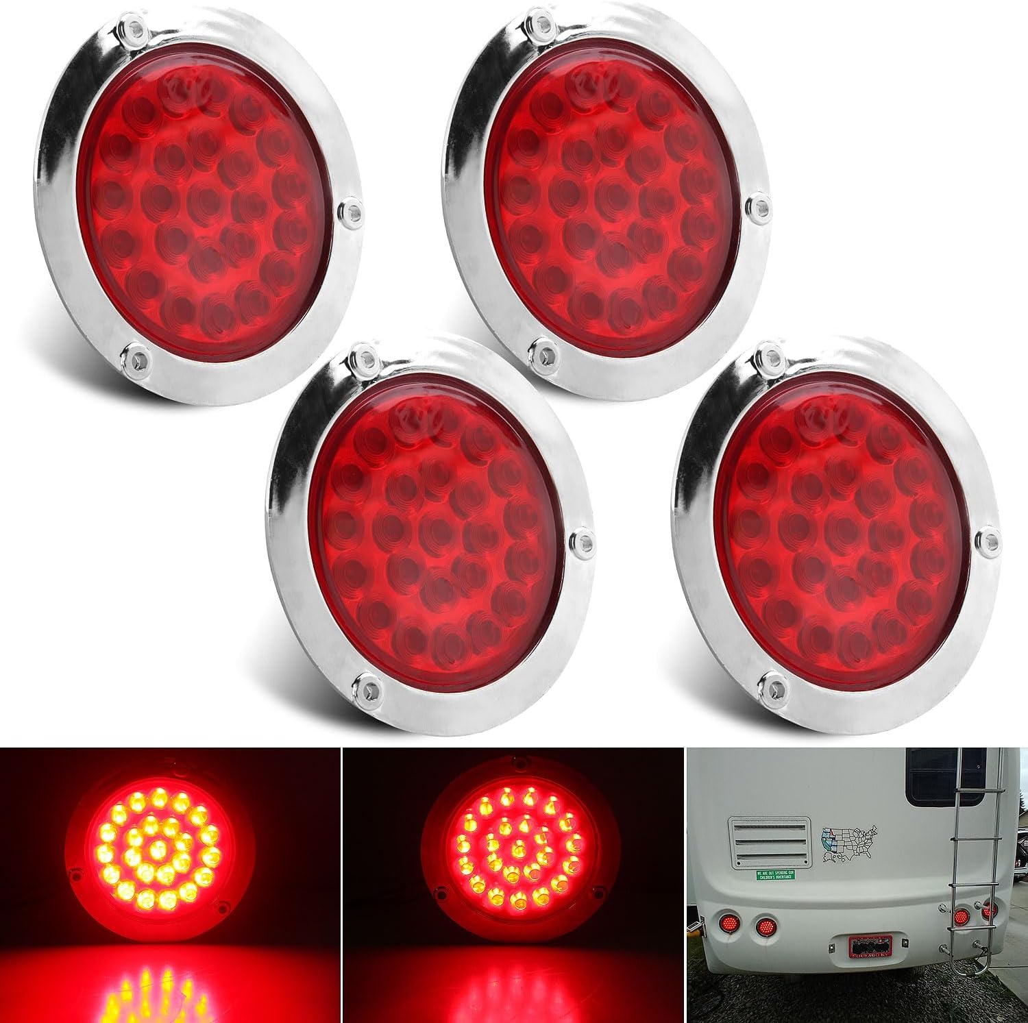 Amazon.com: 4Pcs 4" Inch Round Led Trailer Tail Lights Red 24 LED ...