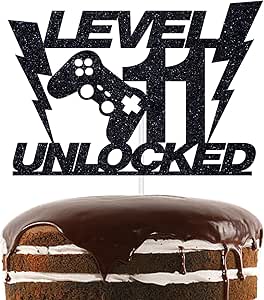 Black Glitter Level 11 Unlocked Cake Topper, Happy 11th Birthday Cake ...