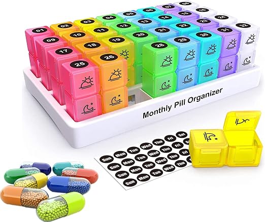 Pill Organizer One Month Twice A Day, Pill Container Monthly Am and Pm ...