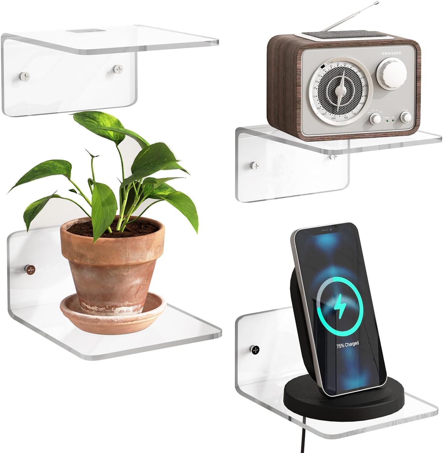 Amazon.com: Acrylic Small Adhesive Wall Shelves,Mini Floating Shelves ...