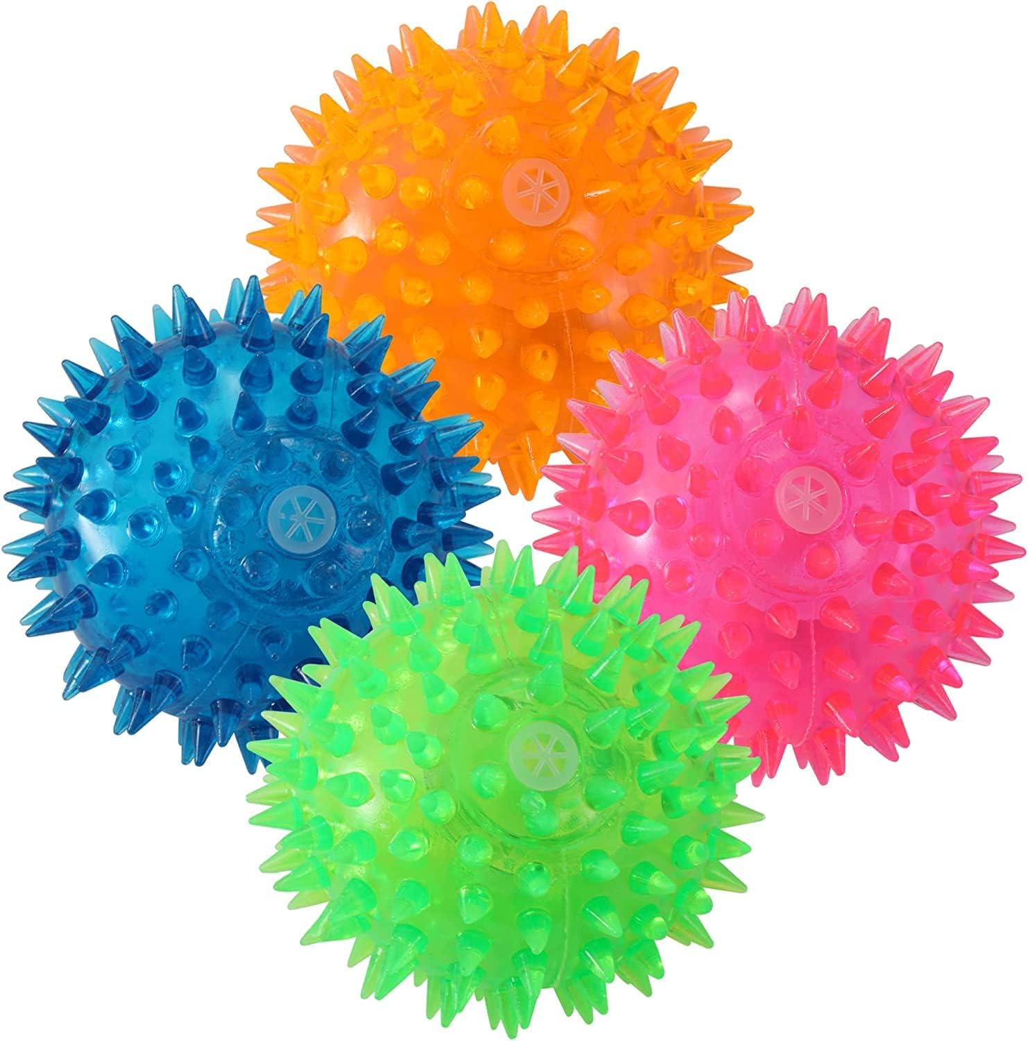 Pet Supplies : HPETHF 4pack Squeaky Dog Toys Spiky Dog Balls Cleans ...