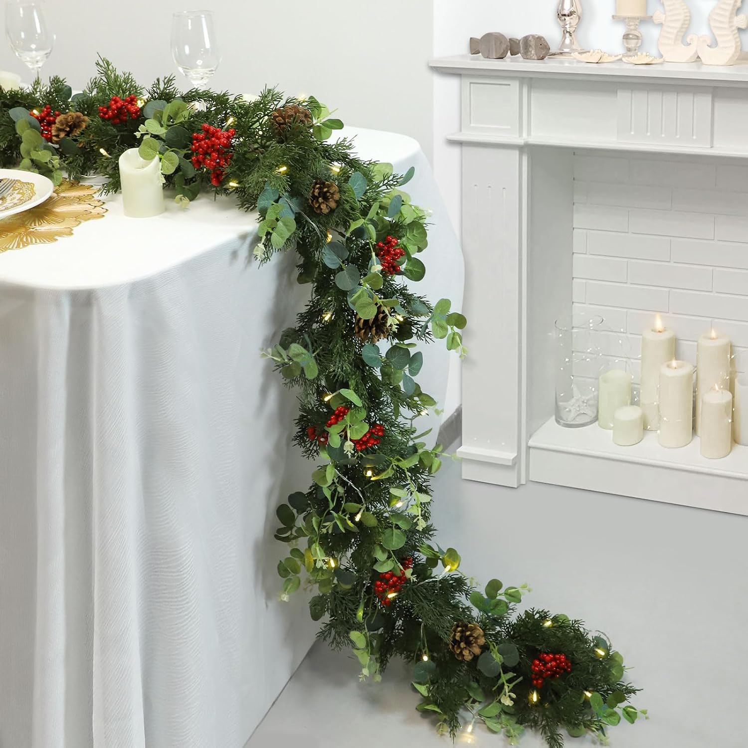 Amazon.com: Christmas Garland,Artificial Pine Cypress Garland with ...