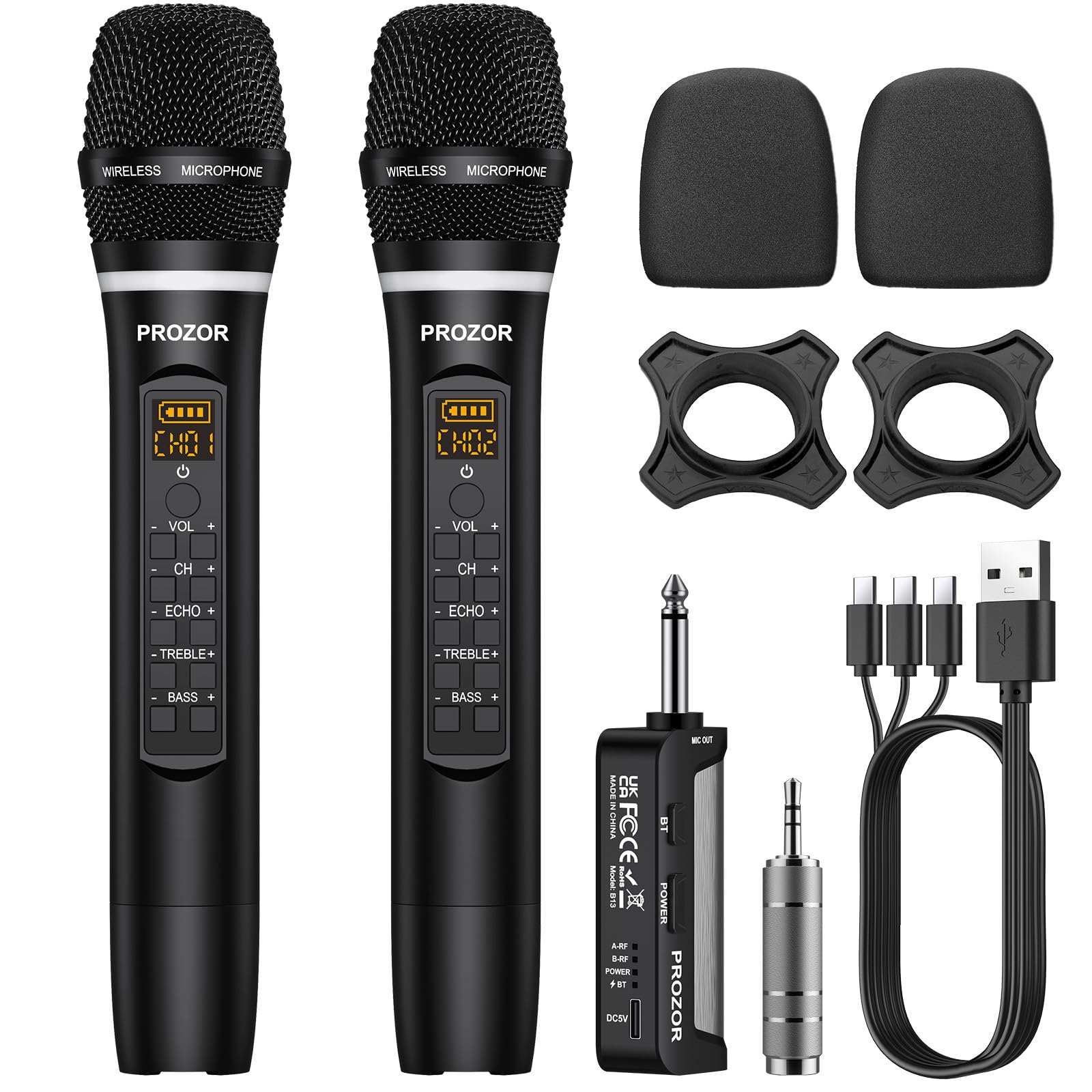PROZOR Wireless Microphones UHF Rechargeable Microphone System with ...