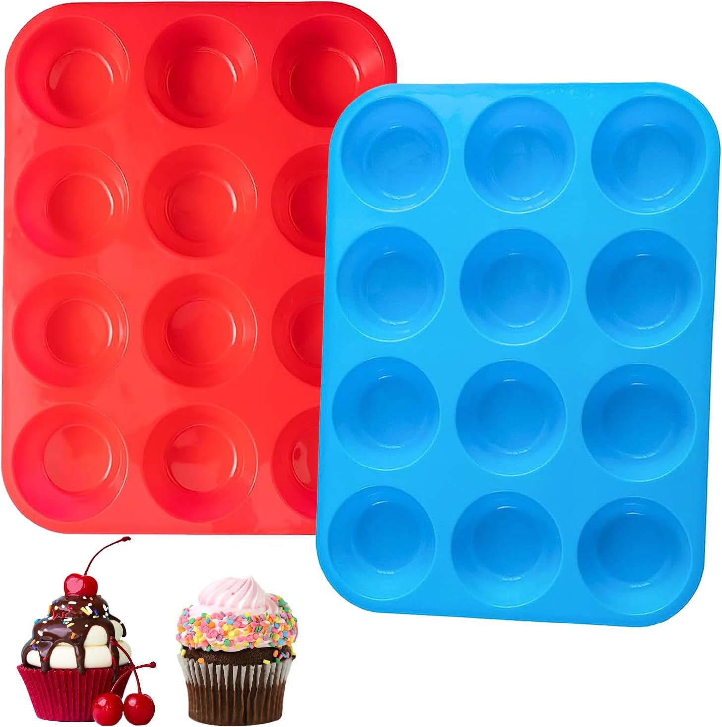 JIRFZUY Silicone Muffin Pan Set 12 Cups Regular Cupcake Pan 2-Pack ...