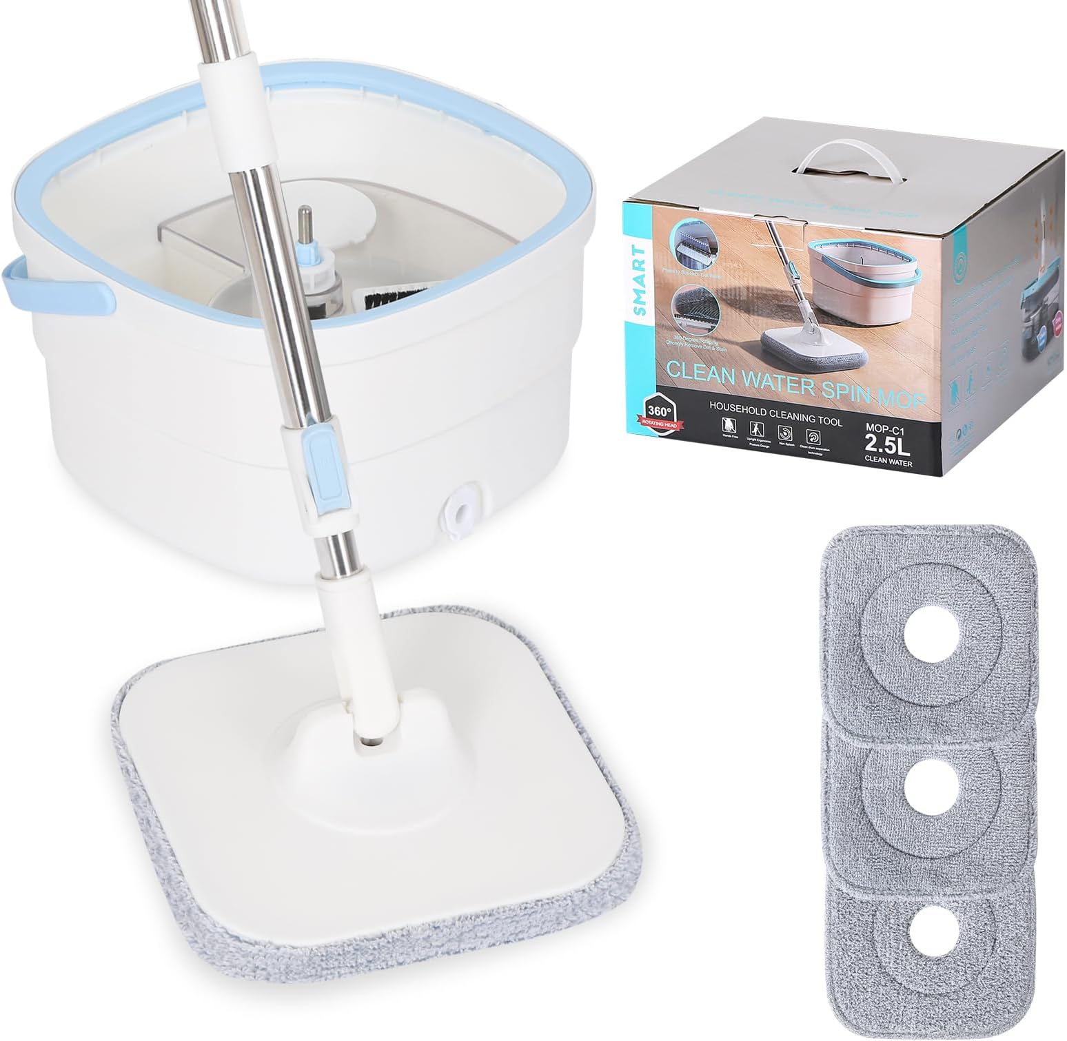 Amazon.com: SPIN SHINE Spin Mop and Bucket System with Silicone Broom ...