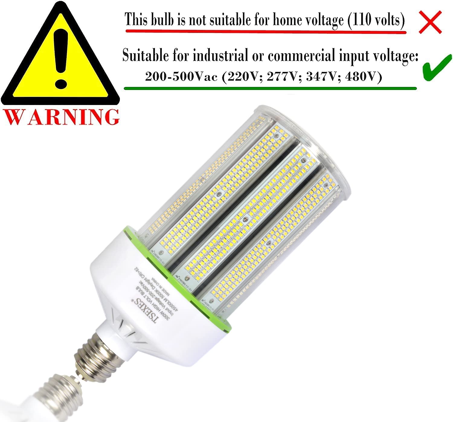 Snapklik.com : TSEXES 347V 480V LED Corn Cob Light Bulb,300W E39 Mogul ...
