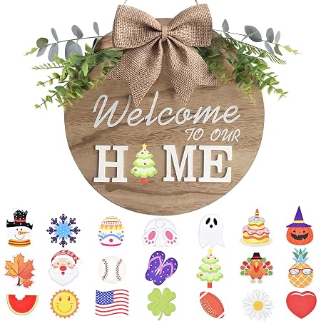 Amazon.com: Interchangeable Seasonal Welcome Wooden Sign Rustic Hello ...