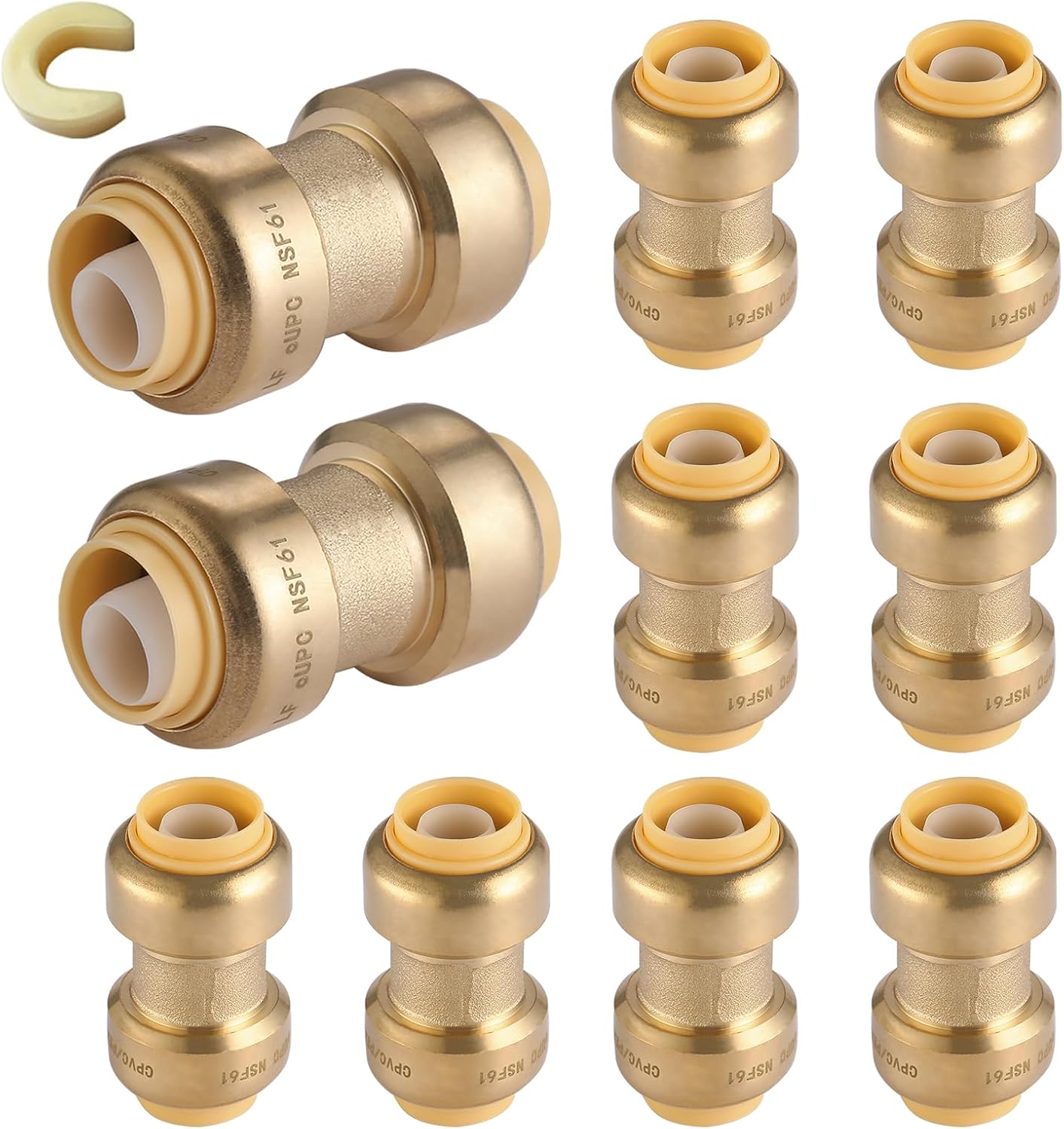 10-Pack HeSun Pushfit Coupling, 1/2"x1/2" Push to Connect Plumbing ...