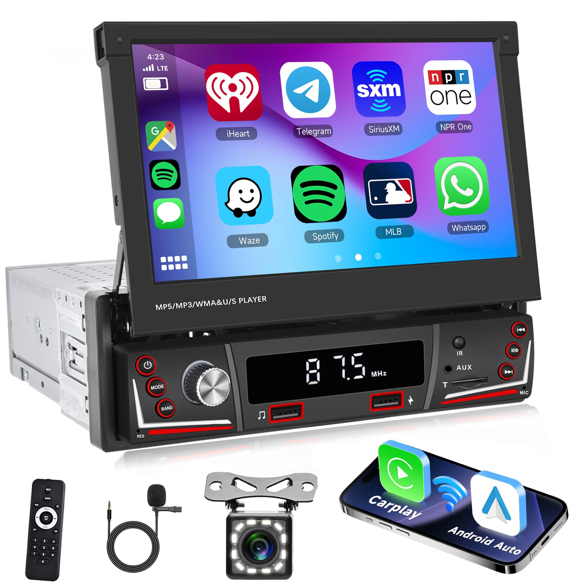 Amazon.com: Rimoody Car Stereo Single Din Wireless Carplay Android Auto ...