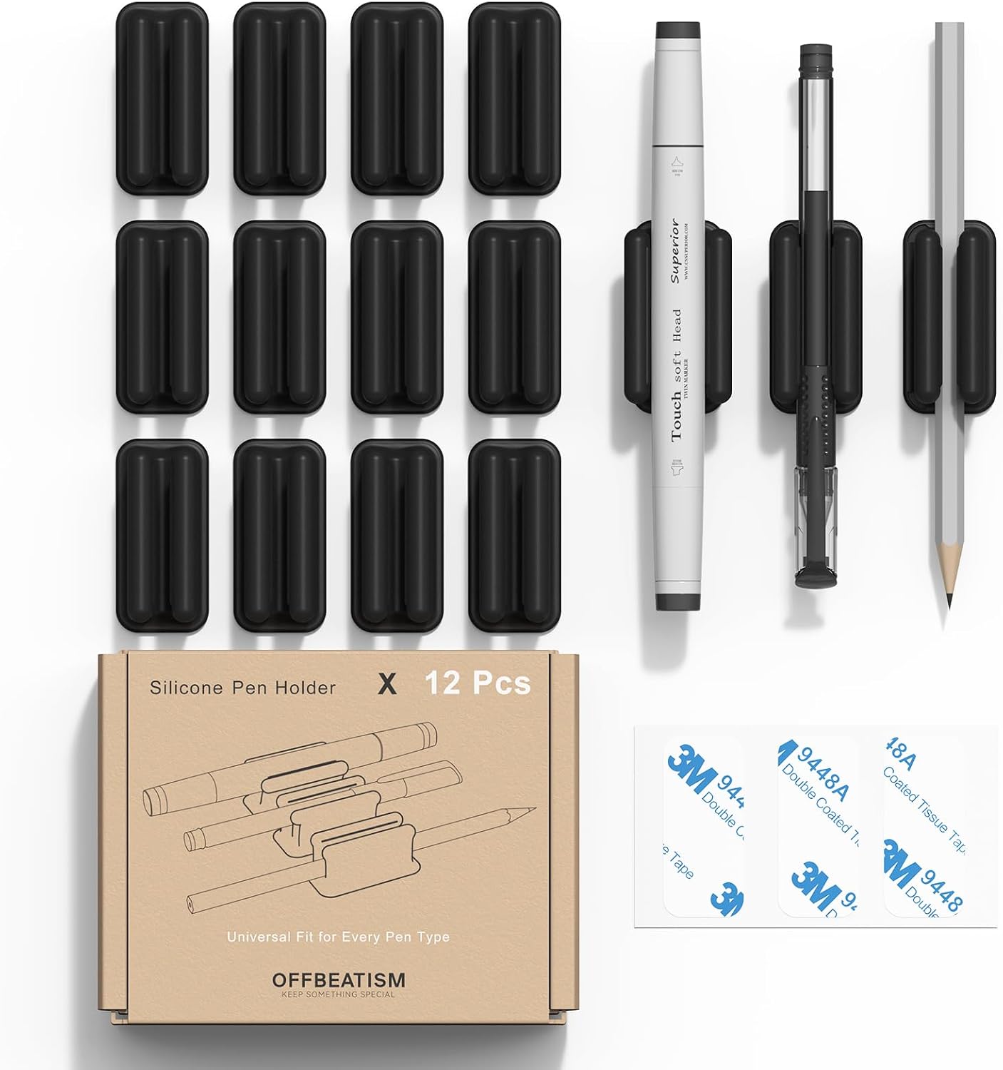 Amazon.com: OFFBEATISM 12 Pcs Pen Holder, Adhesive Pencil Clip For ...