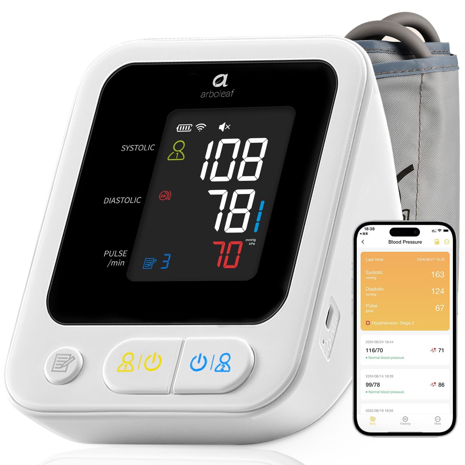 Amazon.com: Arboleaf Blood Pressure Monitors for Home Use, Rechargeable ...