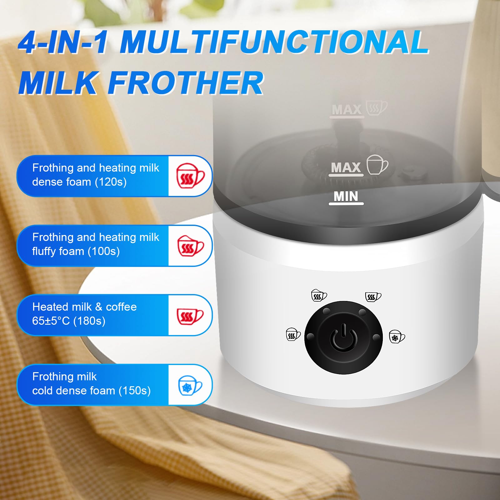Dmyond Milk Frother, 4-in-1 Electric Frother for Coffee, 10.4oz/300ml ...