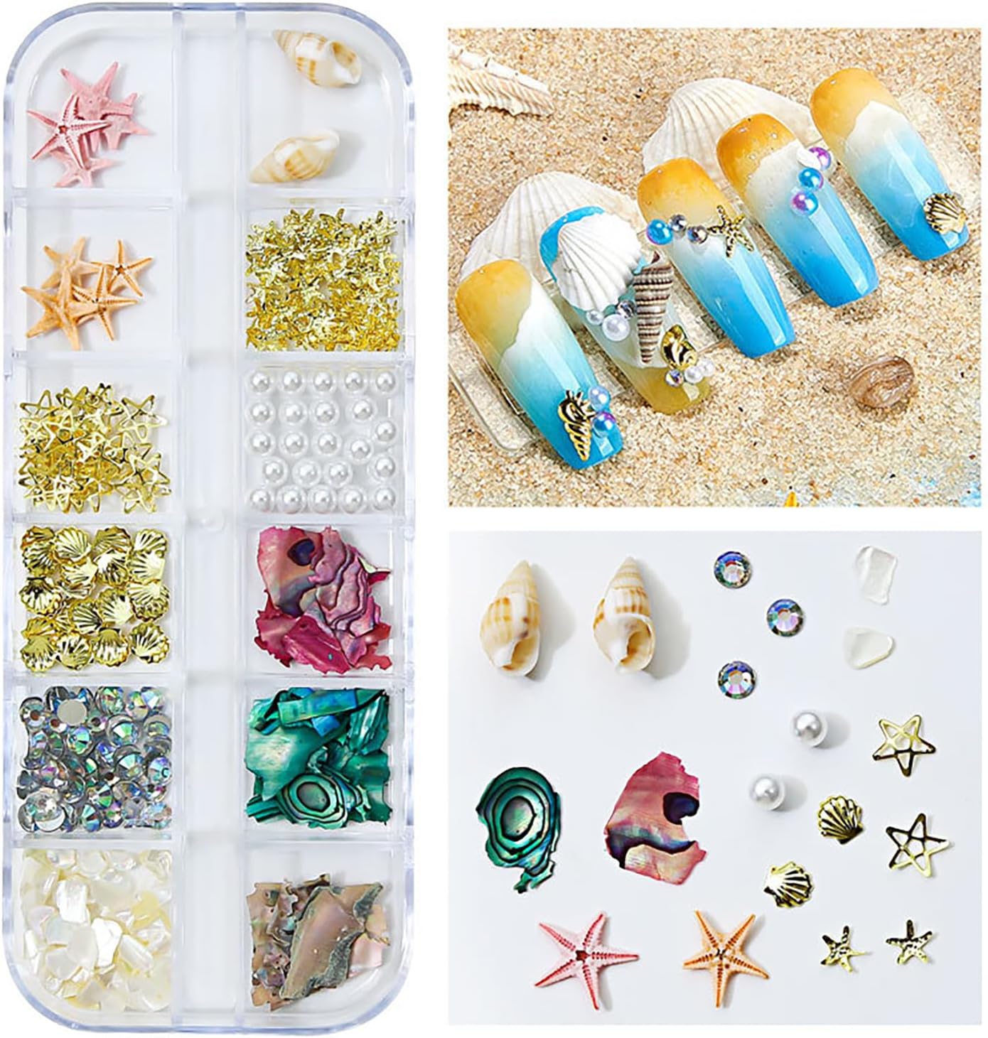 Amazon.com: 3D Starfish Conch Pearl Rivets Shell Pieces Nail Art ...