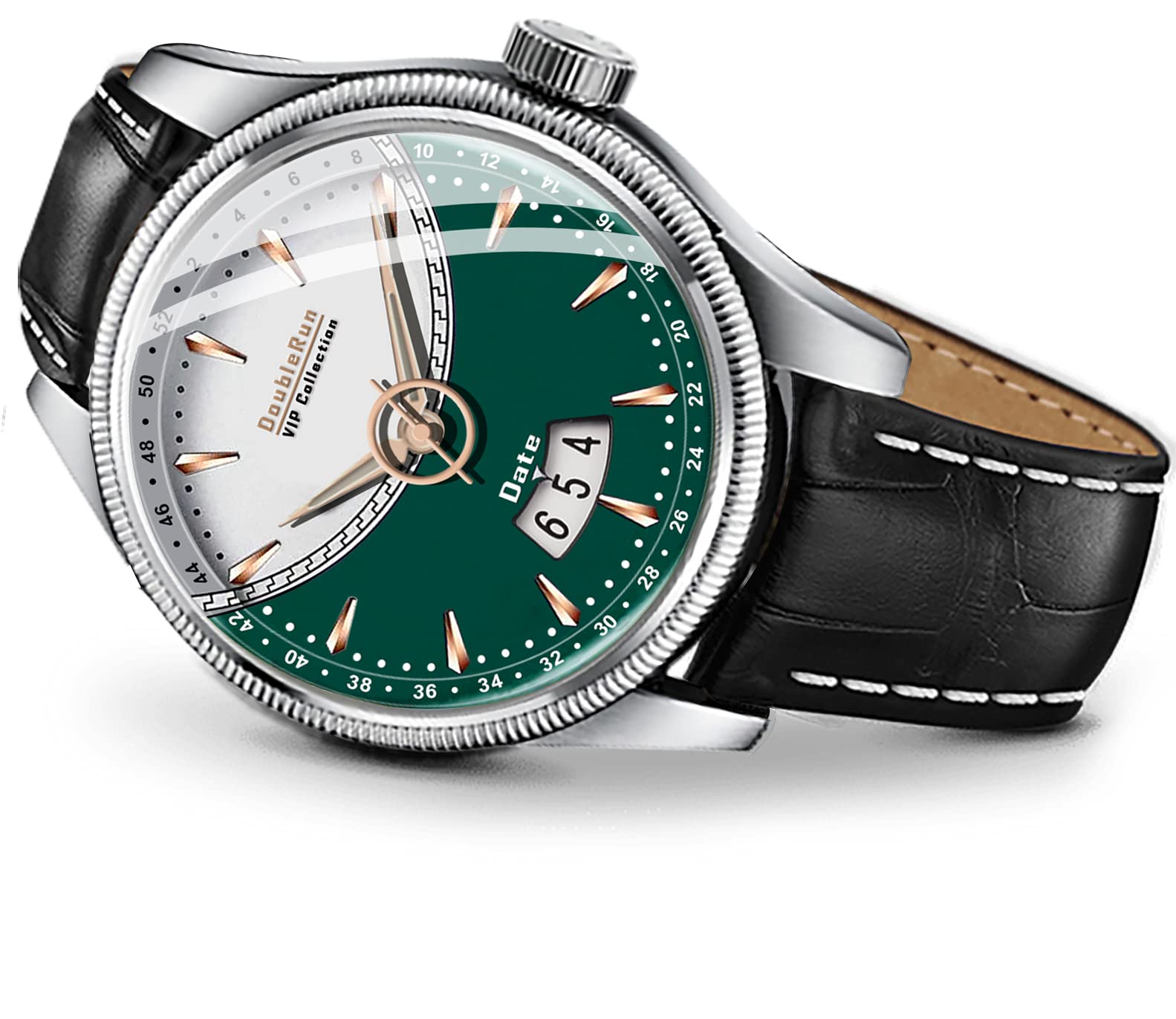 Buy DOUBLERUN 9021 Date Display Tow Tone Dial Leather Belt Analog Watch ...