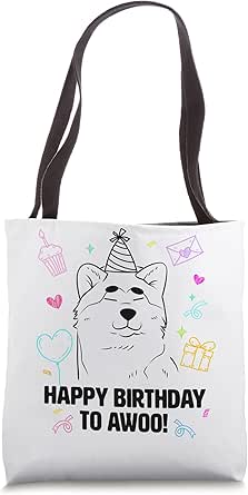 Amazon.com: Happy Birthday to Awoo! Sweet Akita Inu hat Birthday Tote ...