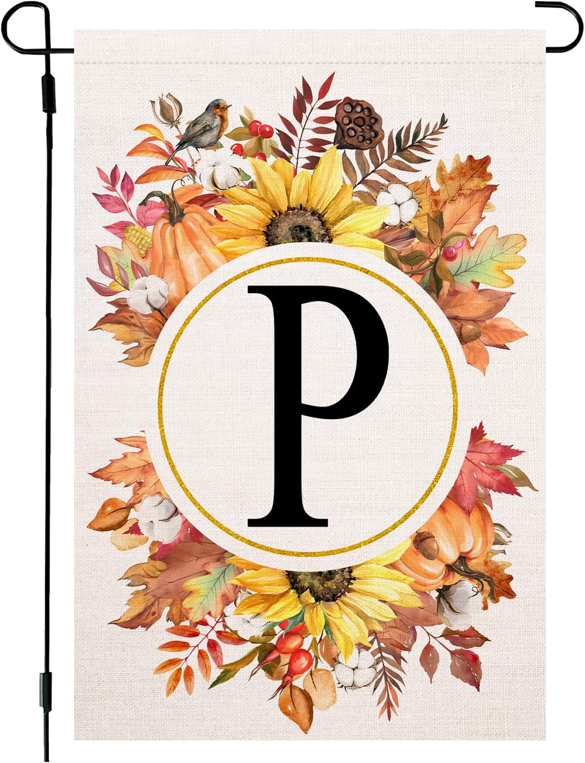Amazon.com : Fall Monogram Letter P Garden Flag Maple Leaves Sunflower ...