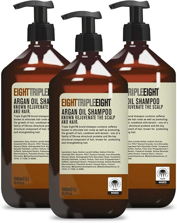 3x Eight Triple Eight Argan Oil Shampoo 1L : Amazon.co.uk: Beauty
