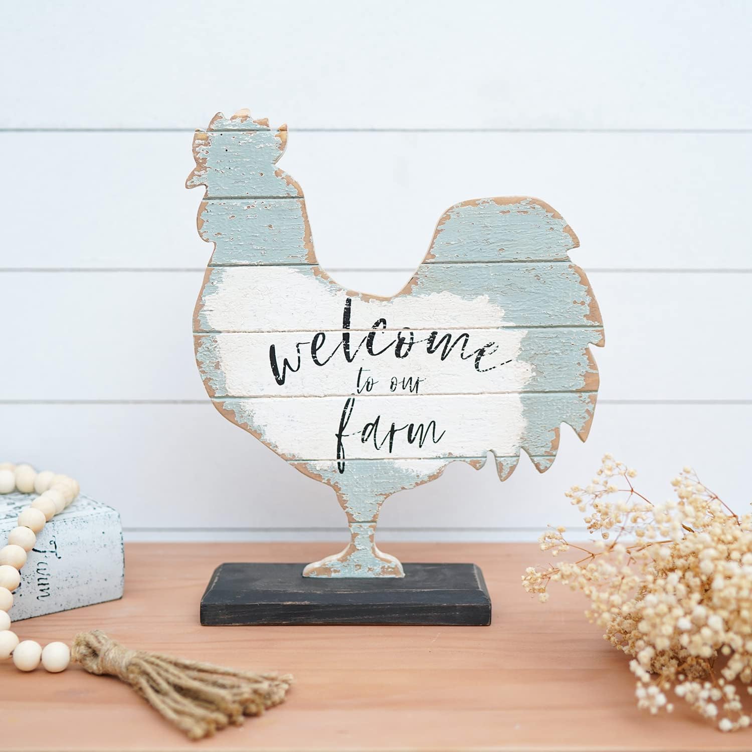 Amazon.com: Rustic Rooster Table Decor Farmhouse Wooden Country Sign ...