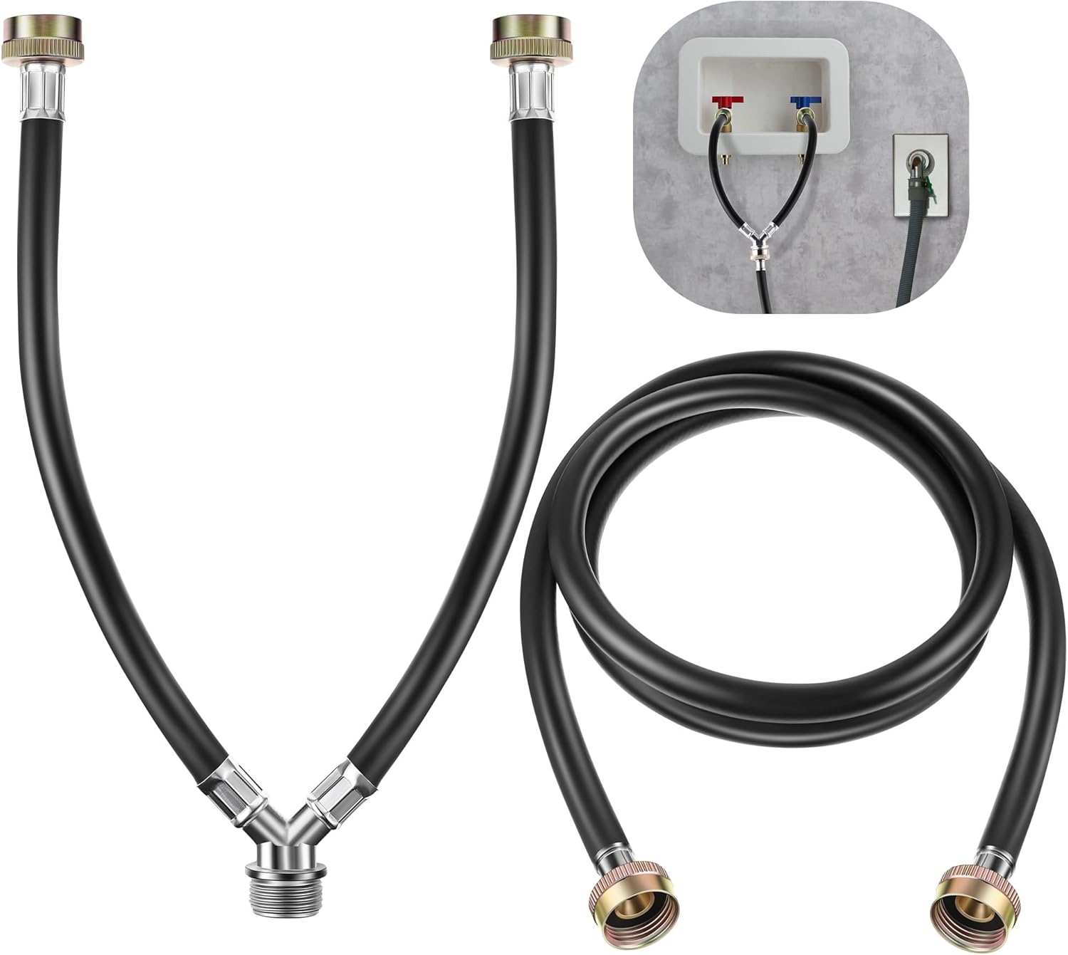Dreyoo Y Mixer Hose Connector with Washing Machine Hose, 1FT Hot and ...