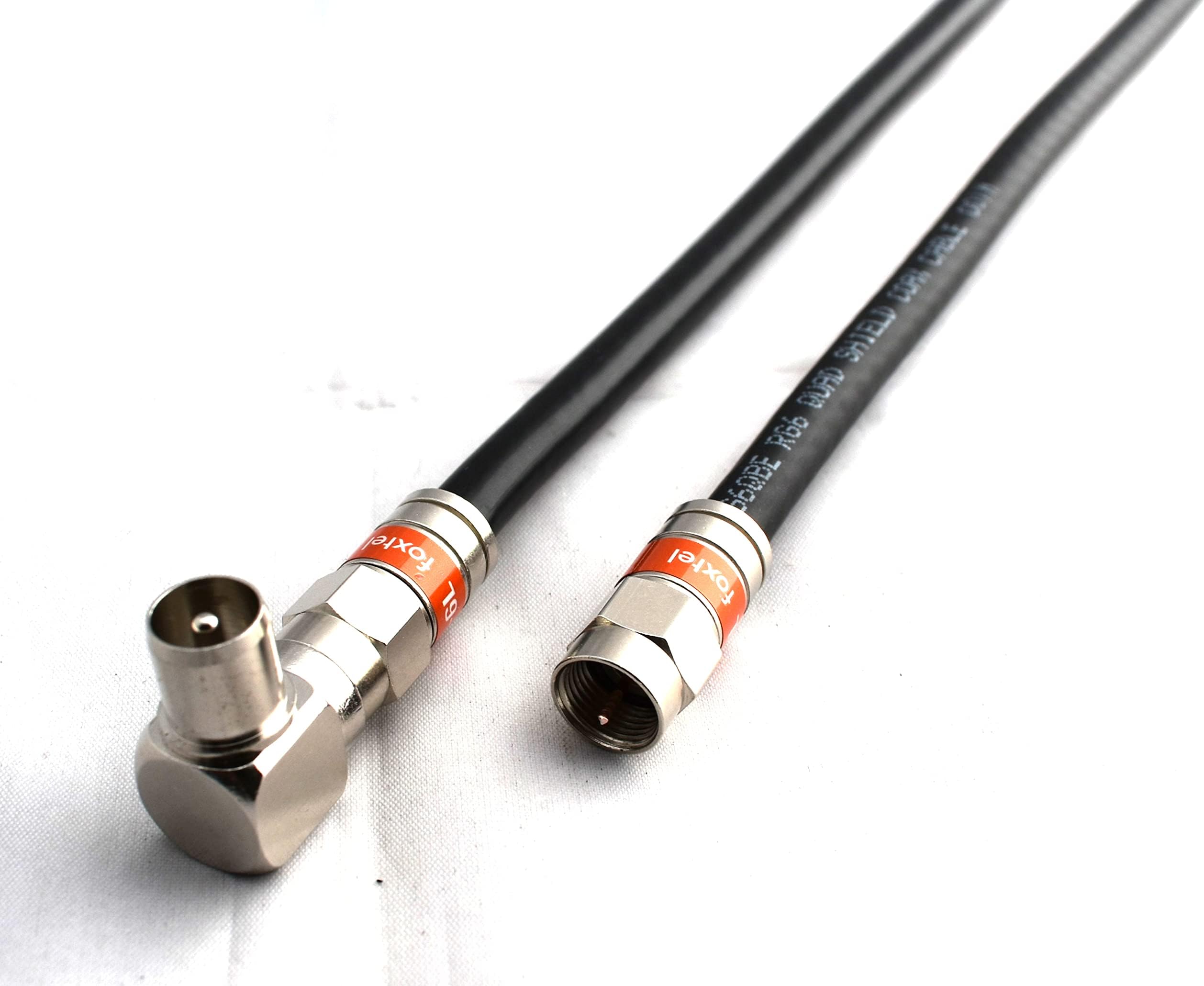 Black RG6 Quad Shield Coax Cable F Male to Pal Male Right Angle Flylead ...