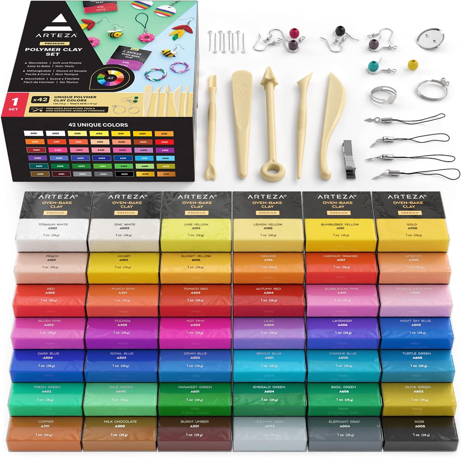 Amazon.com: ARTEZA Polymer Clay Kit, 42 Colors with 5 Tools – Oven-Bake ...