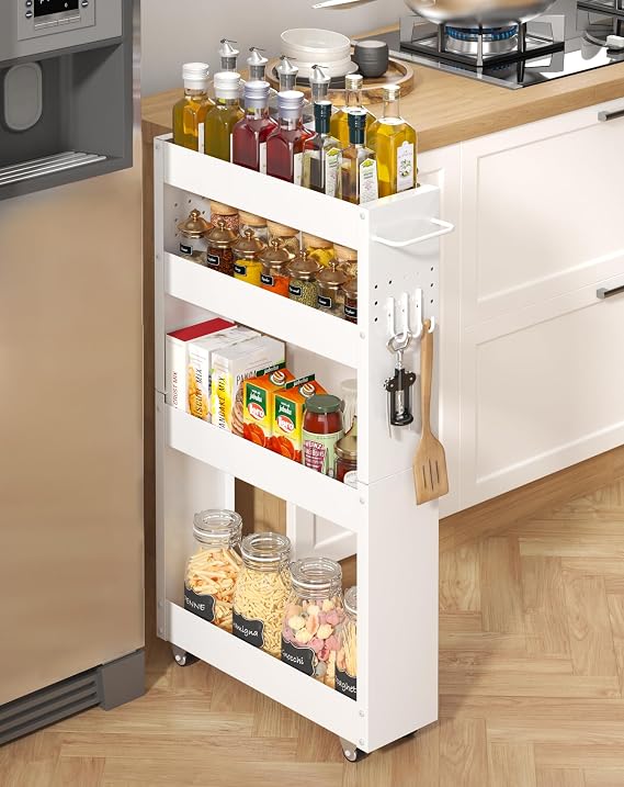 Amazon.com: OKZEST Slim Storage Cart, 4-Tier Narrow Rolling Kitchen ...