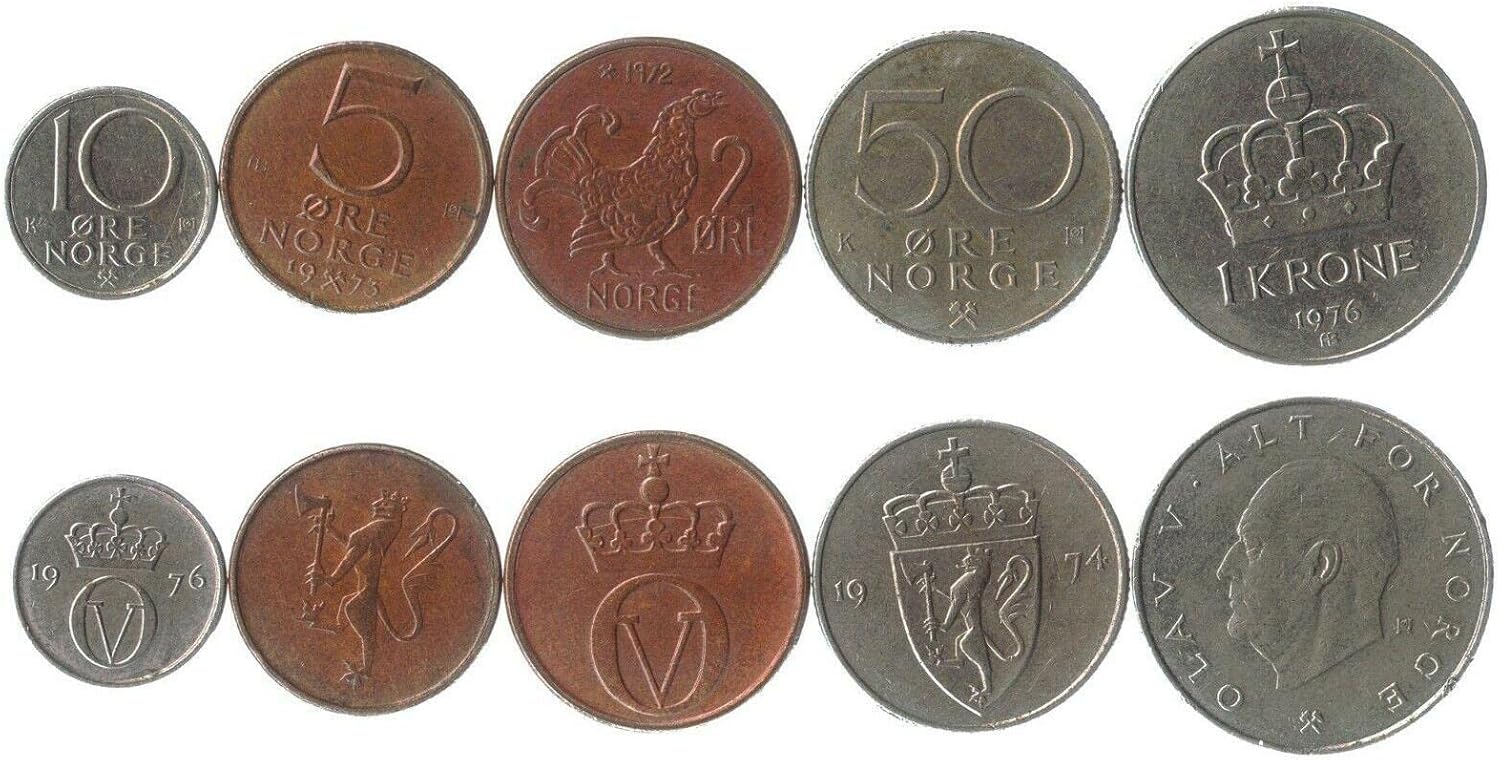 Amazon.com: Norway 5 Mixed Coins | 1 Ore to 1 Krone | Norwegian ...