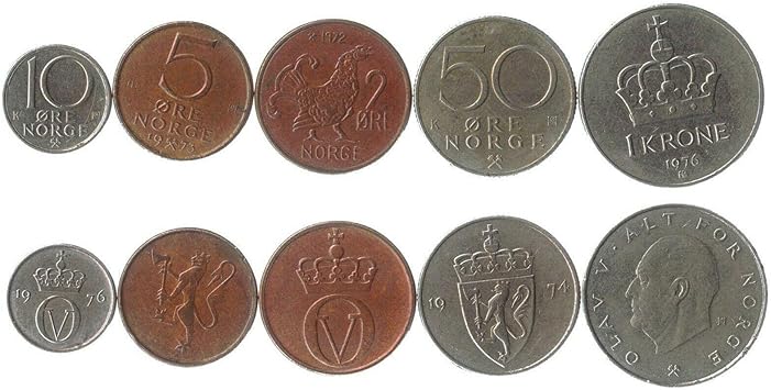 Amazon.com: Norway 5 Mixed Coins | 1 Ore to 1 Krone | Norwegian ...