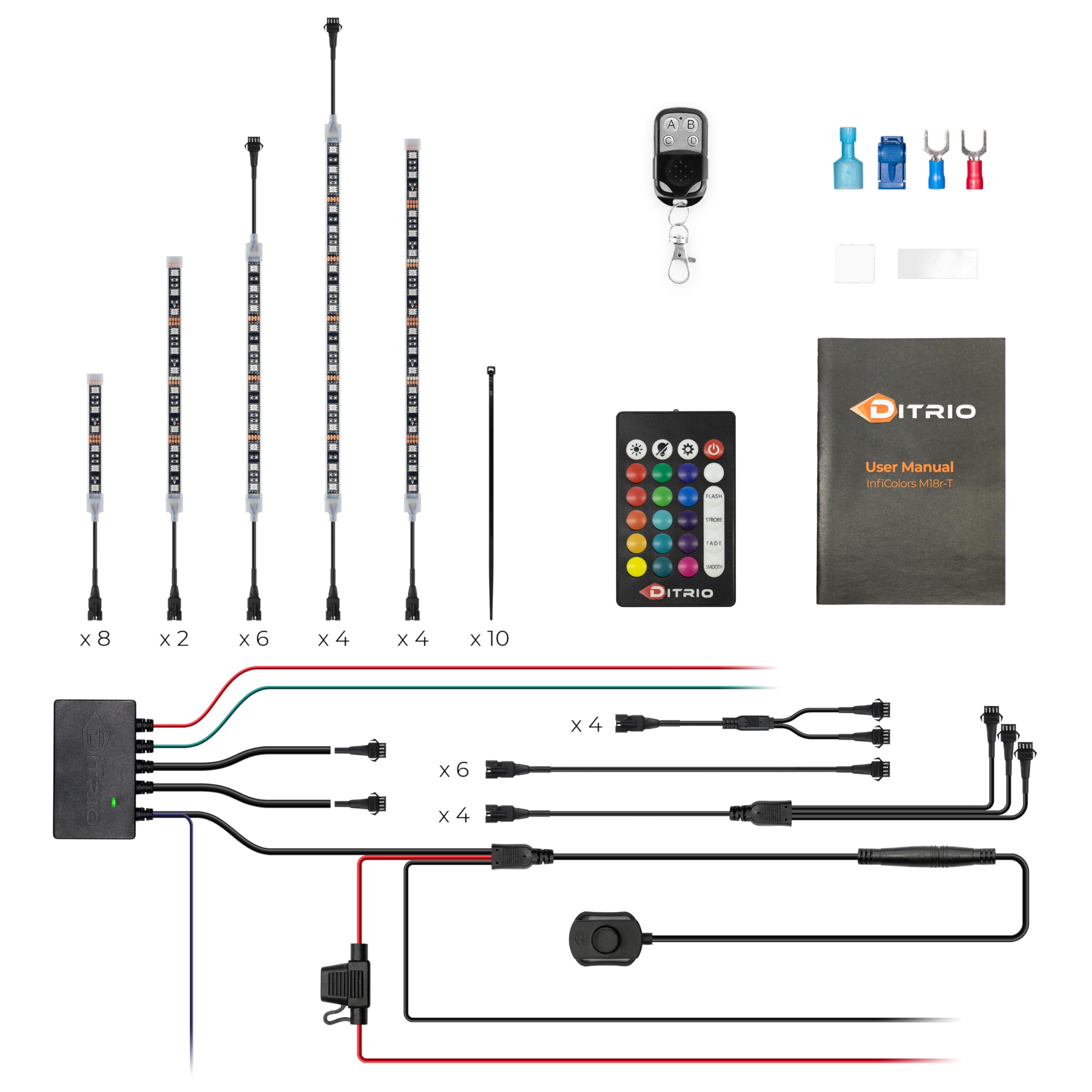 Snapklik.com : 24PCS Underglow RGB LED Strip Light Kit DC 12V