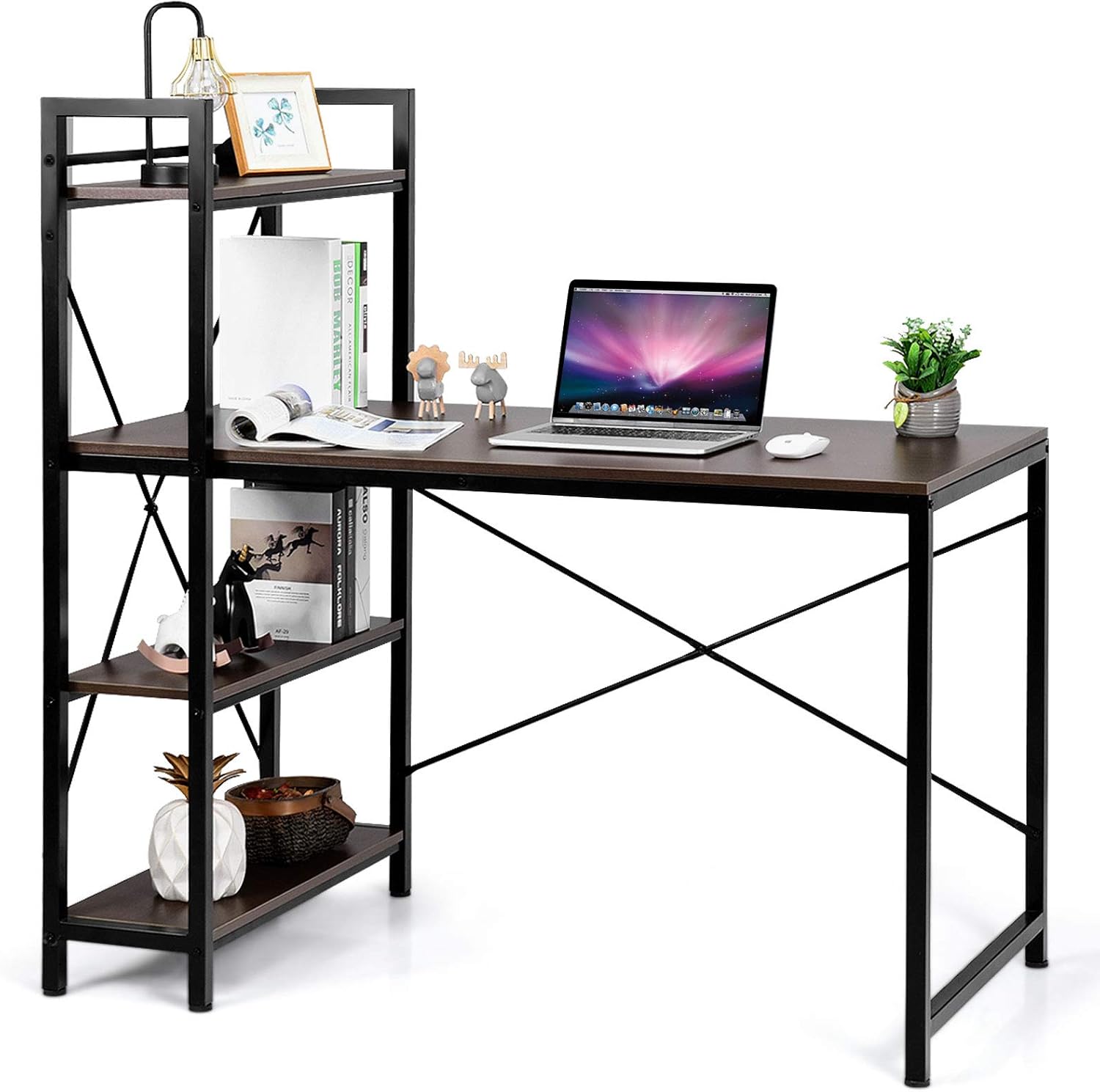 CASART Computer Desk with Storage Shelf, 4-Tier Home Office Table Study ...