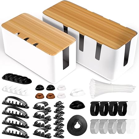 Amazon.com: Cable Management Box by Baskiss, 12x5x4.5 inches, Wood Lid ...