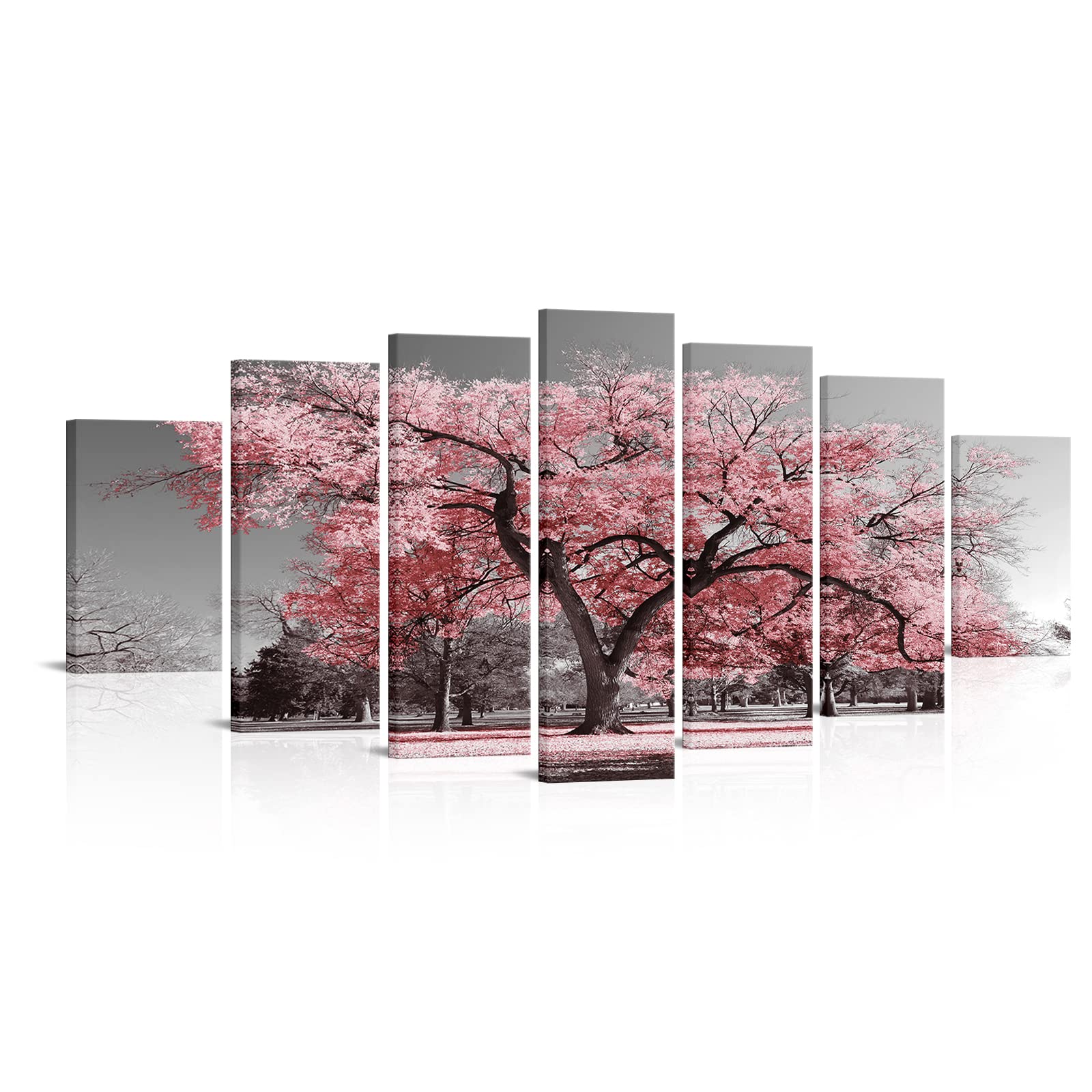 Amazon.com: Visual Art Decor Large 7 Pieces Pink Tree Canvas Wall Art ...
