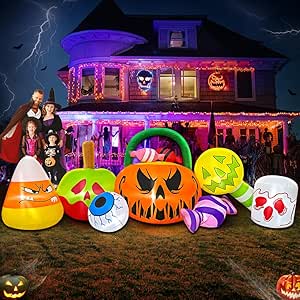 Amazon.com: 10 FT Halloween Inflatable Blow up Outdoor Decorations Pumpkin Ghost Combo ...