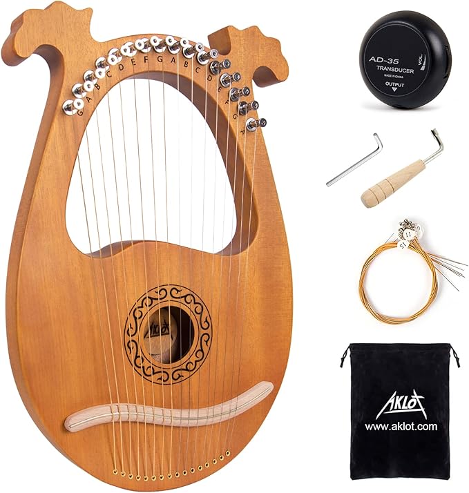 Amazon.com: Lyre Harp, AKLOT 16 Metal Strings Mahogany Body Lyra Harp ...