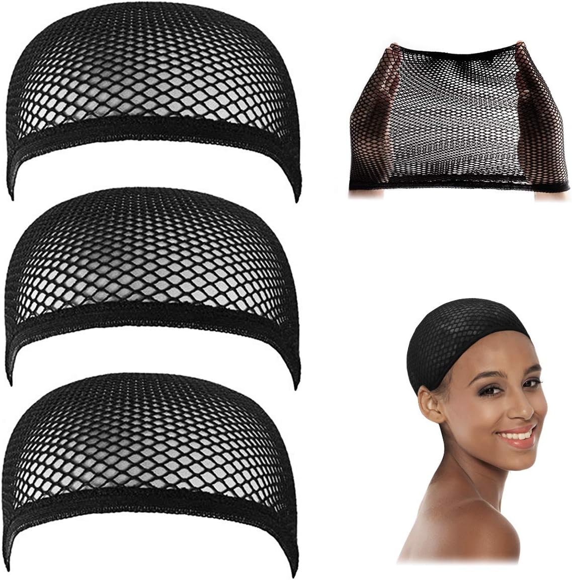 Amazon.com: MapofBeauty 3 Pieces Elastic Hair Mesh Net One Size Wig ...