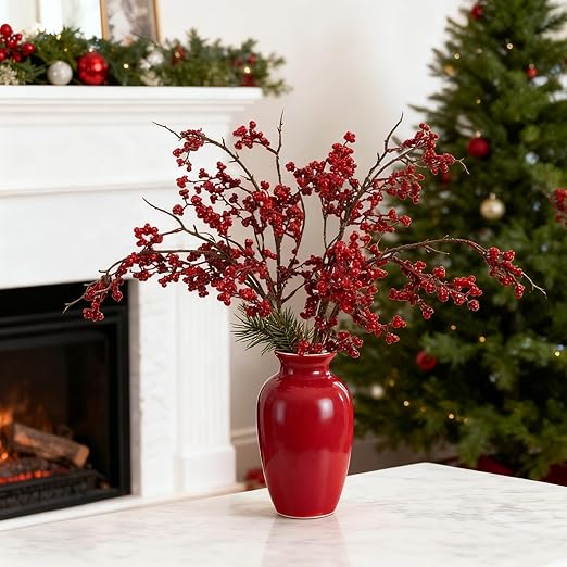 Amazon.com: OBDXZHC 4 PCS 26.3 Inch Artificial Red Berry Stems Faux ...