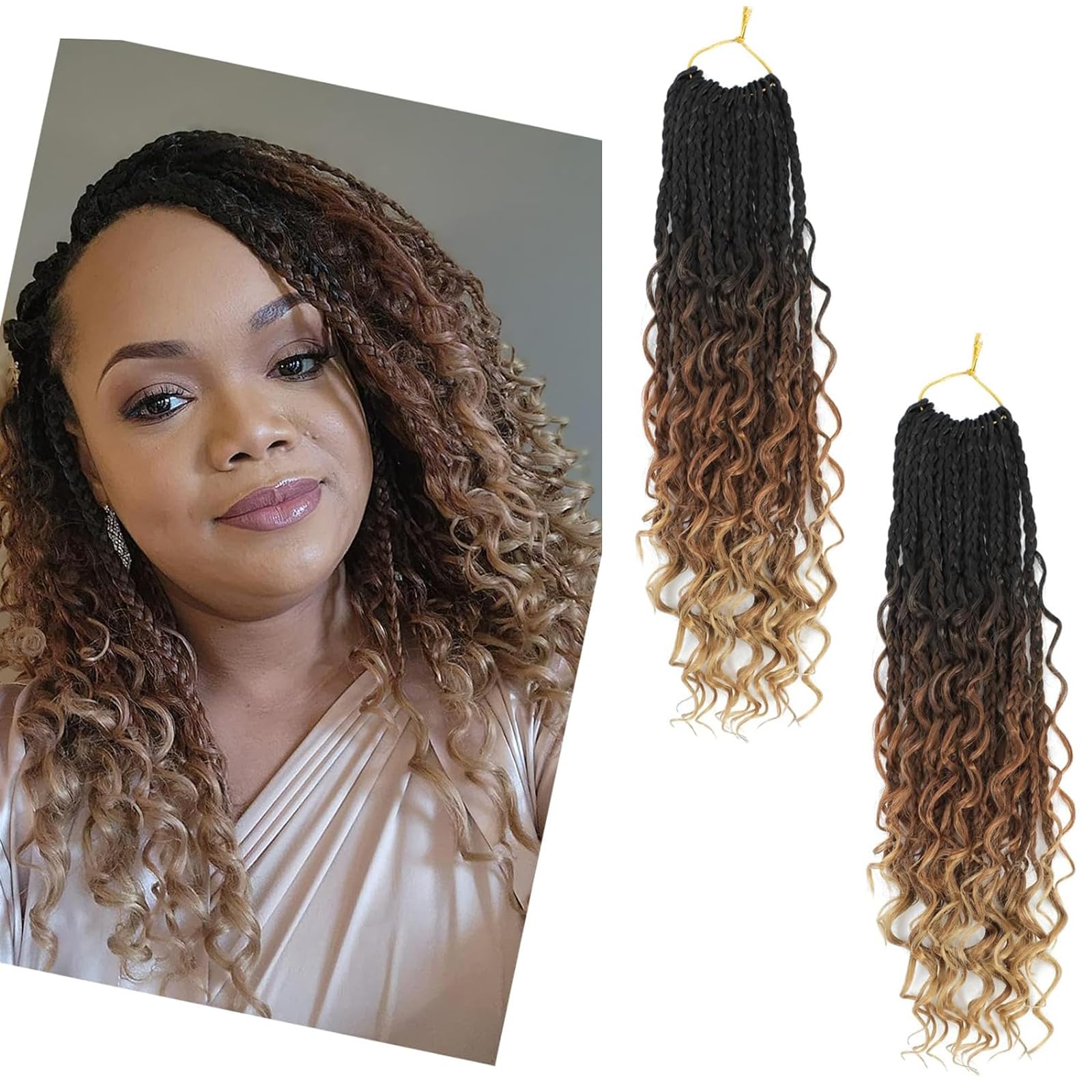2 Packs Crochet Braids Hair Extensions-14 Inch Goddess Braids ...