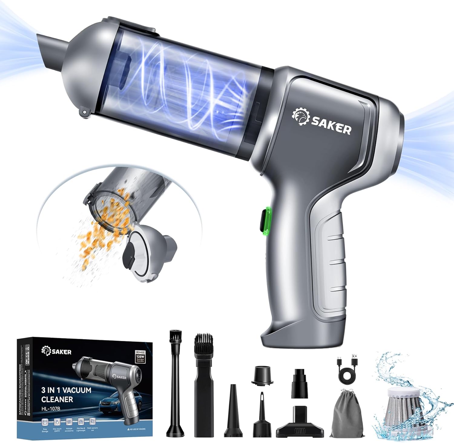 Amazon.com: Saker Car Vacuum Cleaner Portable Cordless 14000PA,3 in 1 ...