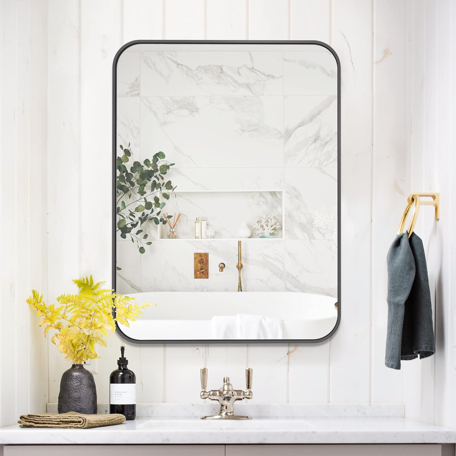 Heymirro Rounded Rectangle Mirrors 24" x 36"Bathroom Mirror with Black ...