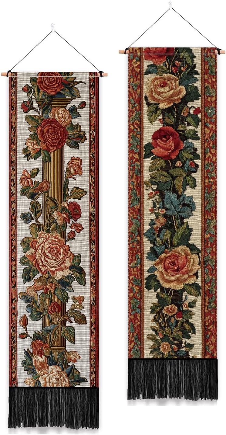Amazon.com: PLIGREAT 2 Pack Vintage Floral Tapestry with Tassels, 52" x ...