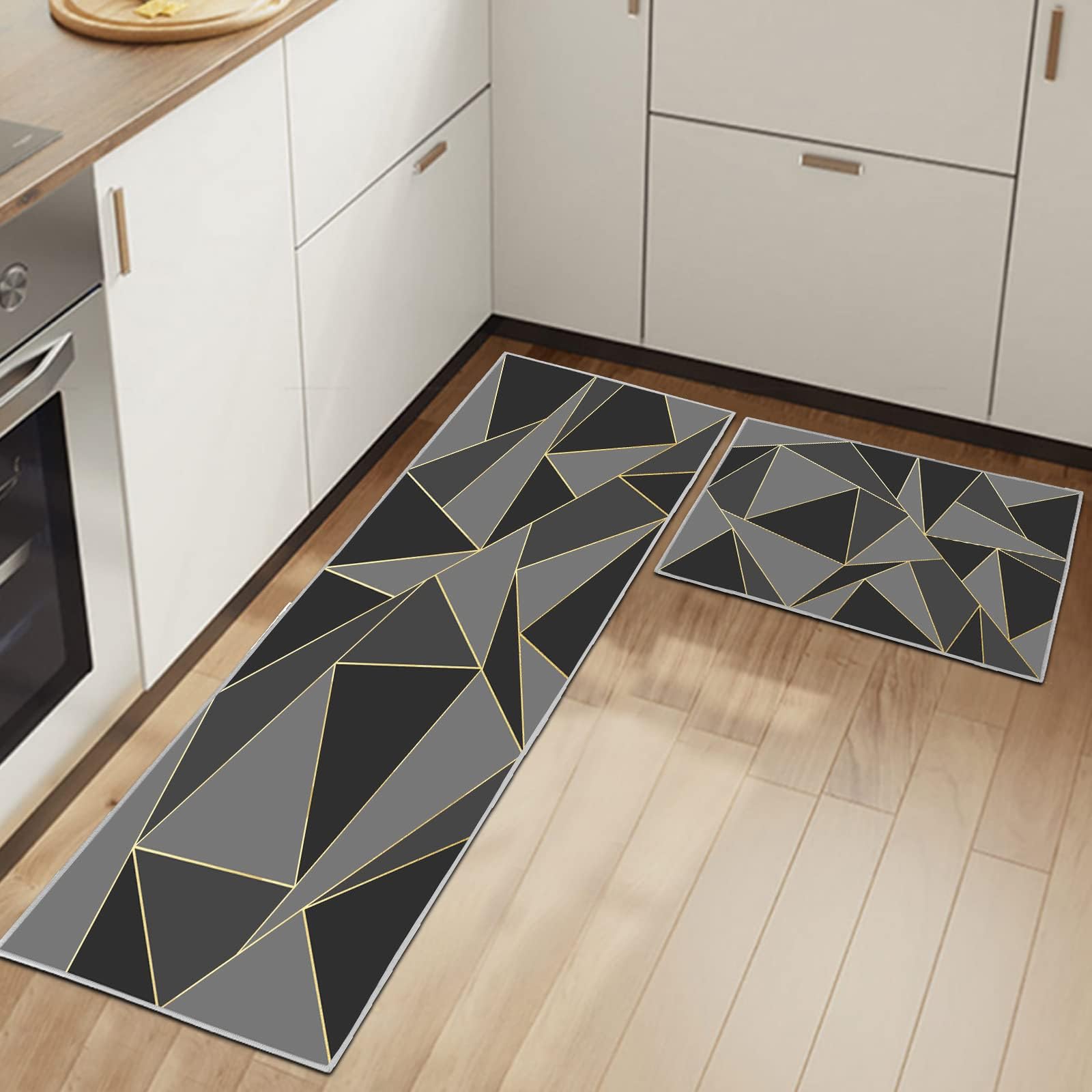 LY4U 2 Pieces Non Slip Kitchen Mat Kitchen Rug Set, Washable Modern ...