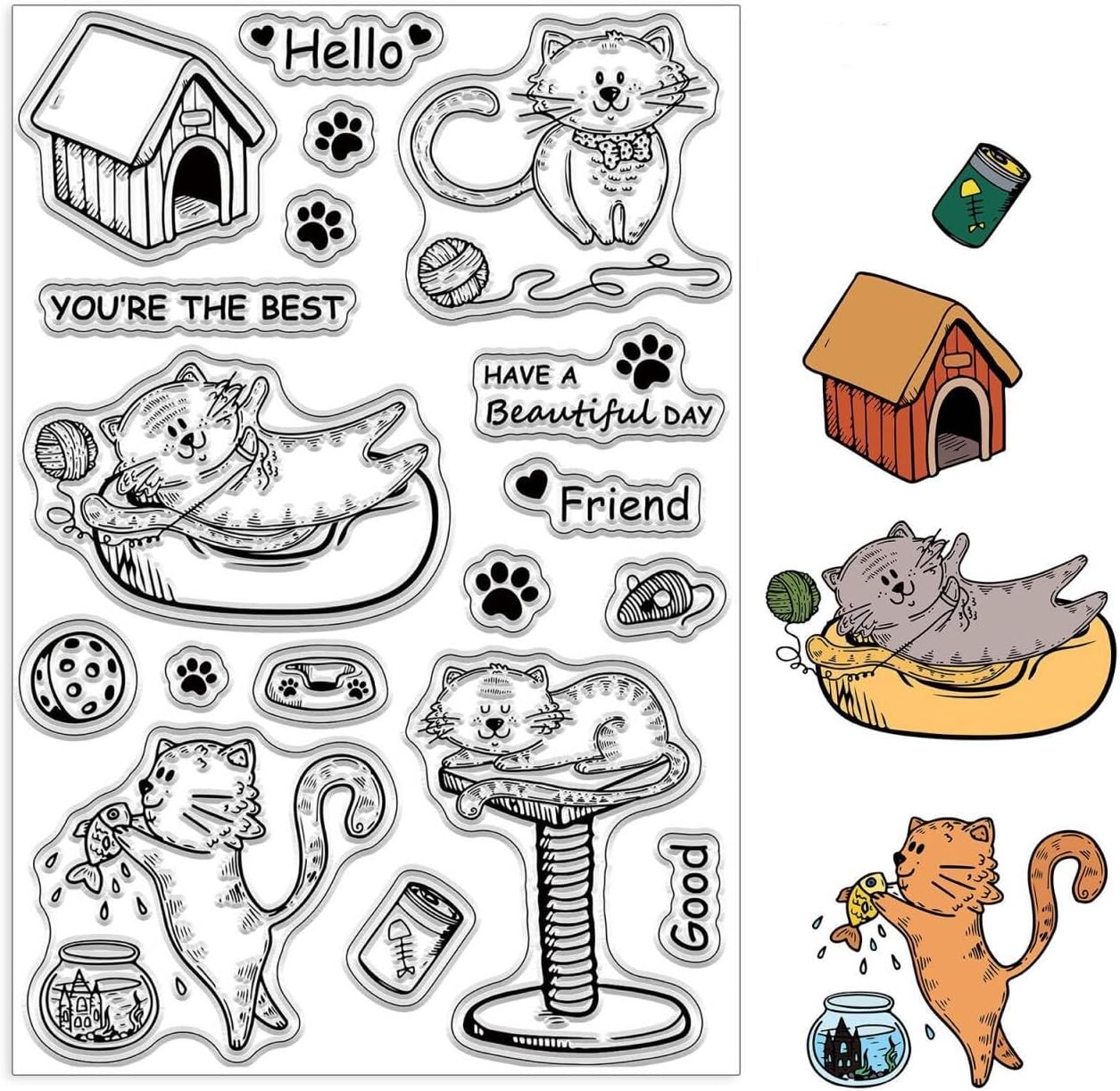 Amazon.com: CRASPIRE Cartoon Cats Paws Clear Rubber Stamp Cute Kitty ...