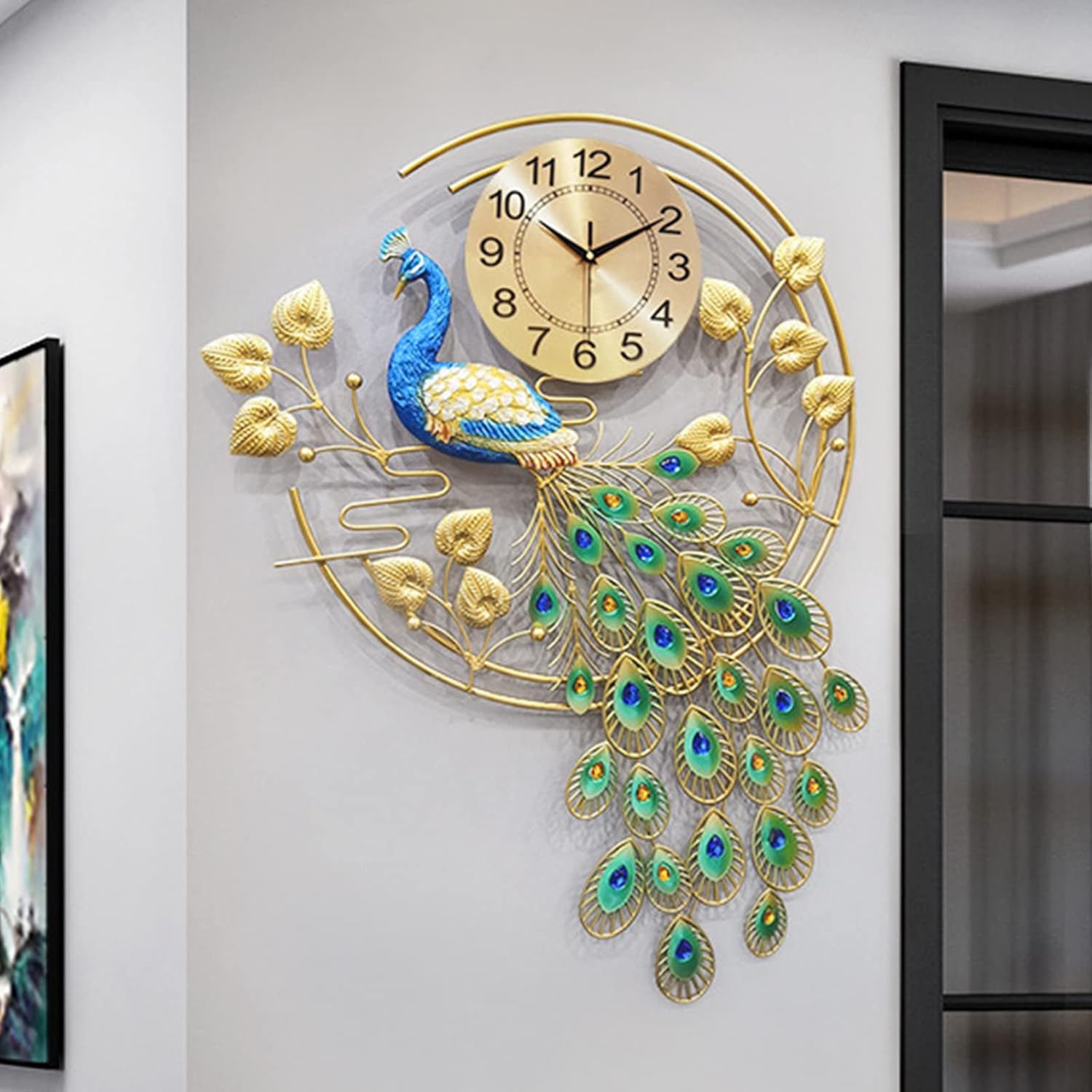Amazon.com: SanBouSi 36.6" Large Peacock Wall Clock Crystal Decor, 3D ...
