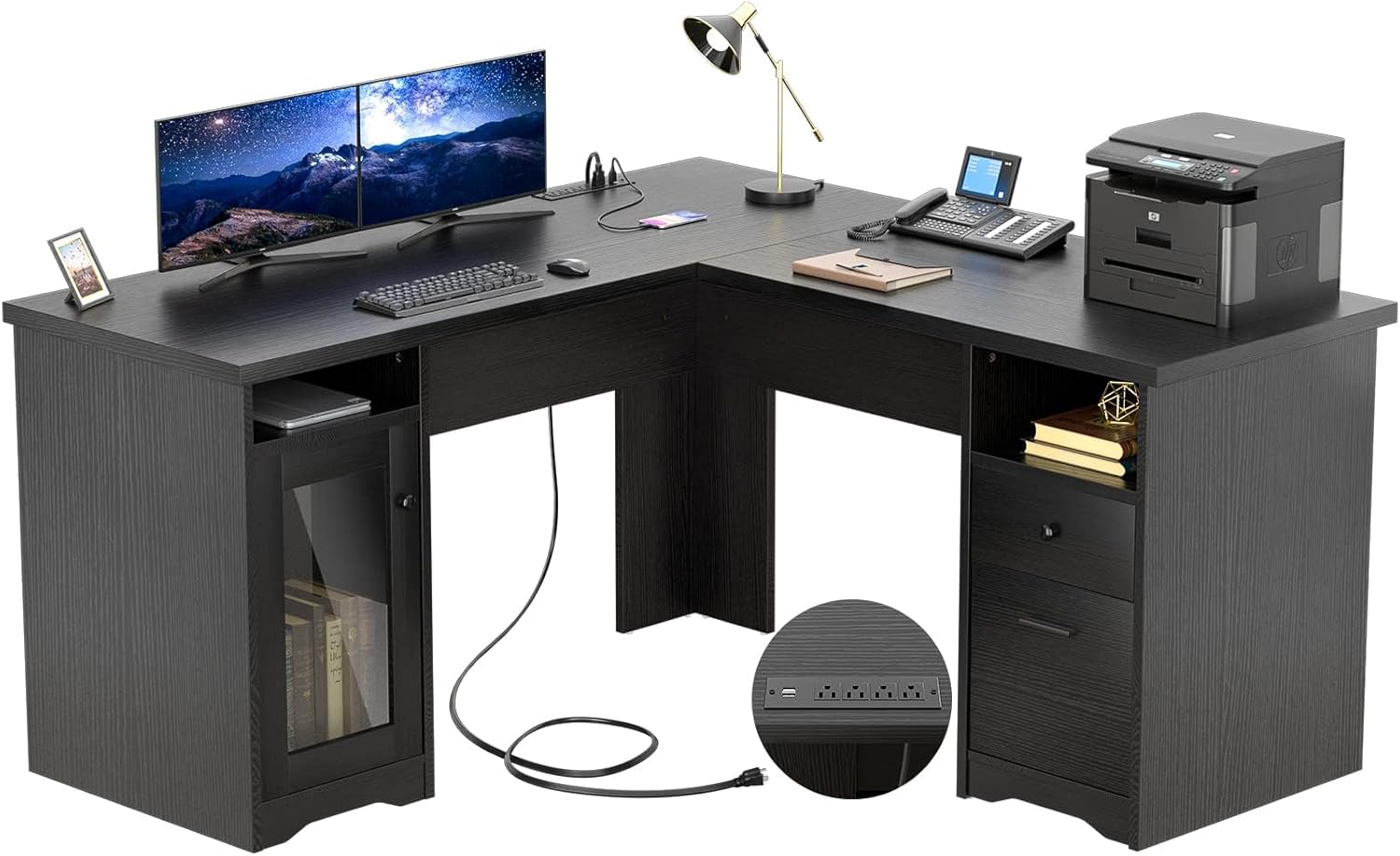 Unikito L Shaped Office Desk with Drawers, 60 Inch Computer Desk with ...