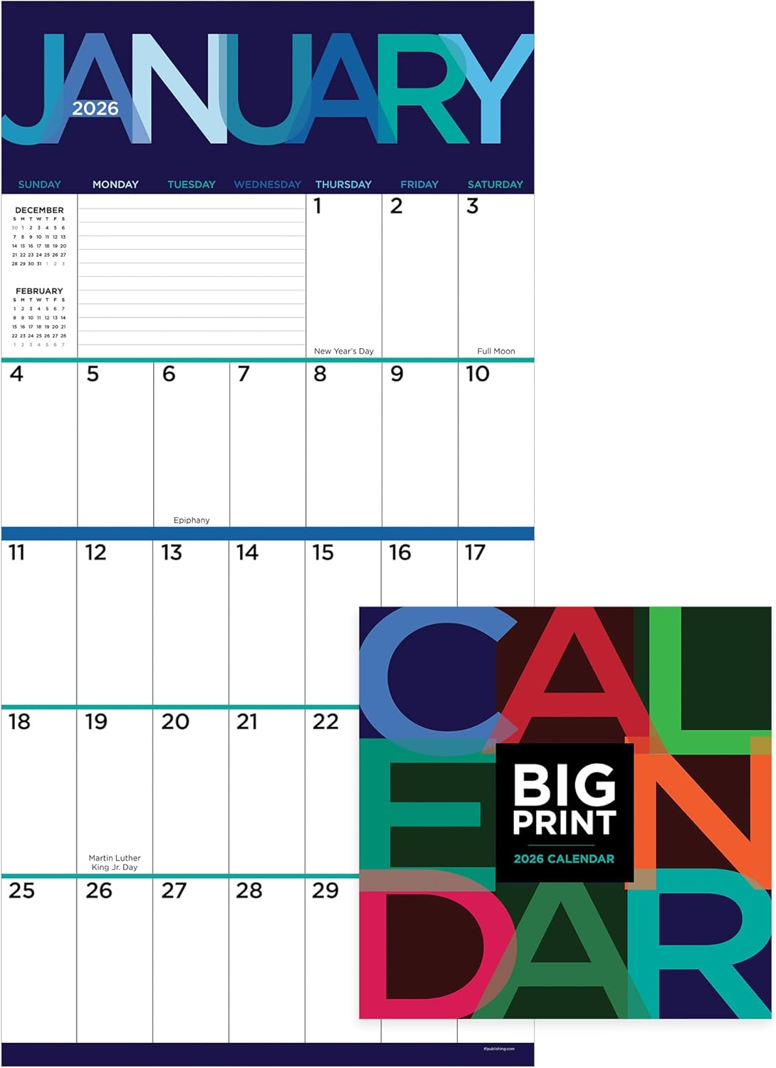 TF Publishing 2026 Big Print Wall Calendar - Large Grids for ...