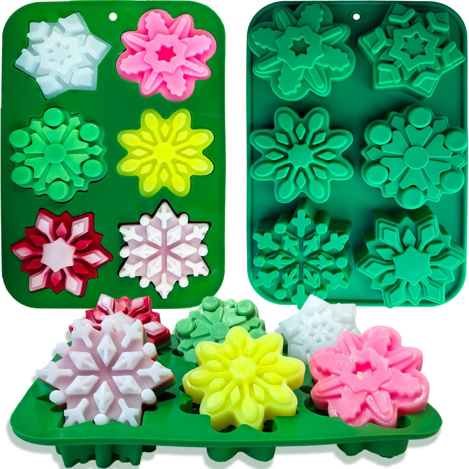 Snowflake Silicone Molds, 2 PCS Snowflake Soap Molds Christmas ...